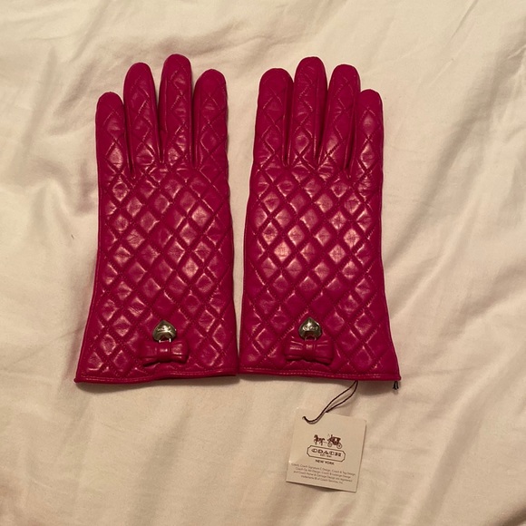 Coach | Accessories | Authentic Coach 0 Wool 100 Leather Magenta Gloves ...